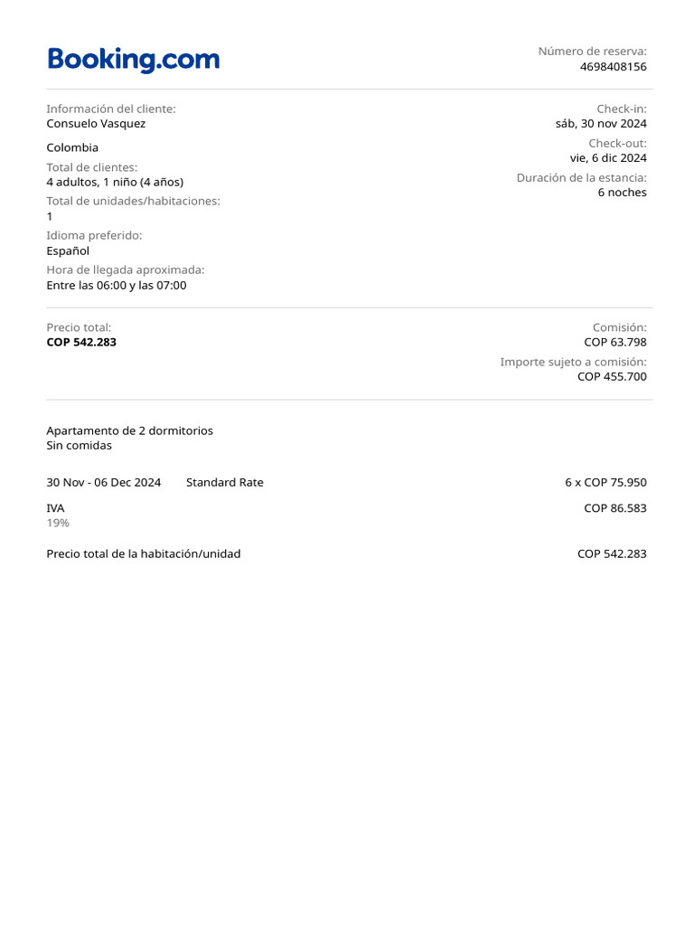 Número de Reserva | PDF