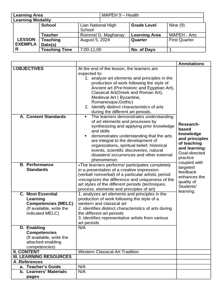Arts q1w1d1 | PDF | Learning | Liberal Arts Education