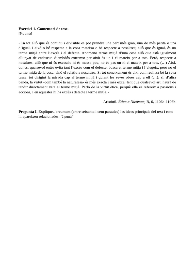 Comentari de Text Aristòtil (Model Prova) | PDF