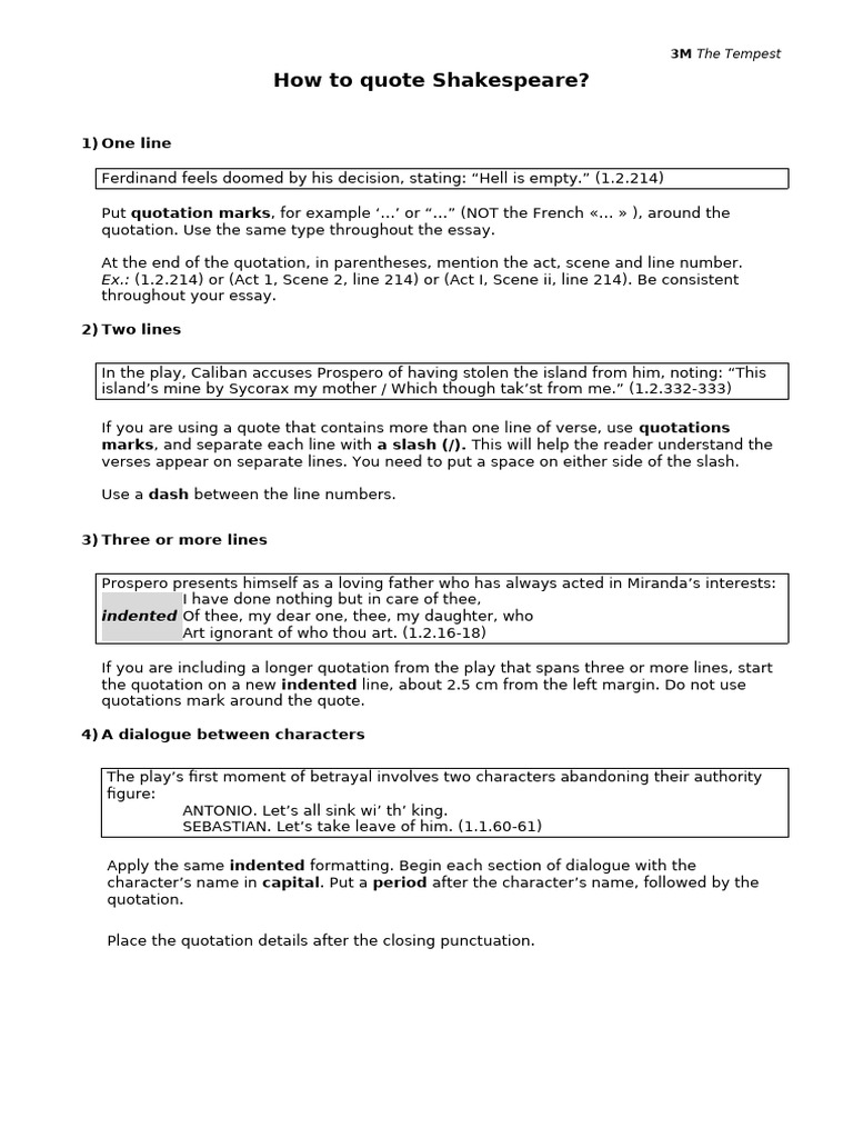 Shakespeare Quoting Guide | PDF | The Tempest