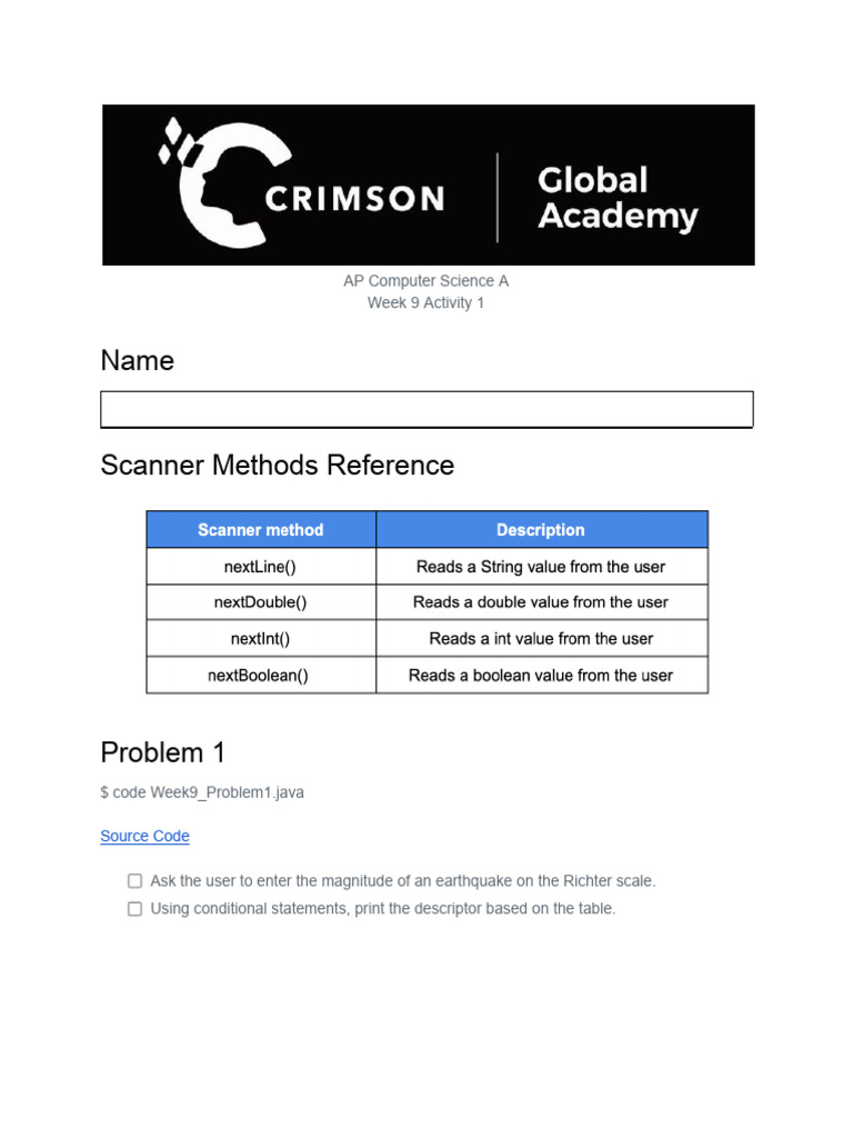 AP CSA 24-25 Week 9 Activity 1 | PDF