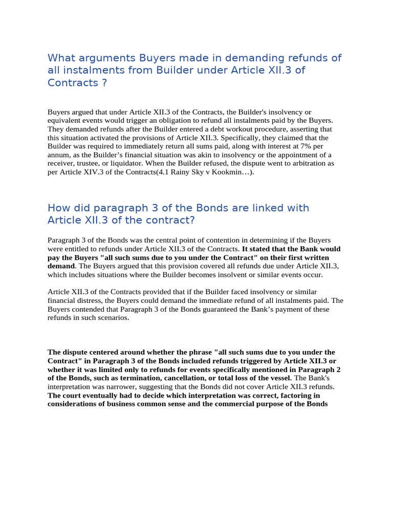 What Arguments Buyers Made in Demanding Refunds of All Instalments From ...