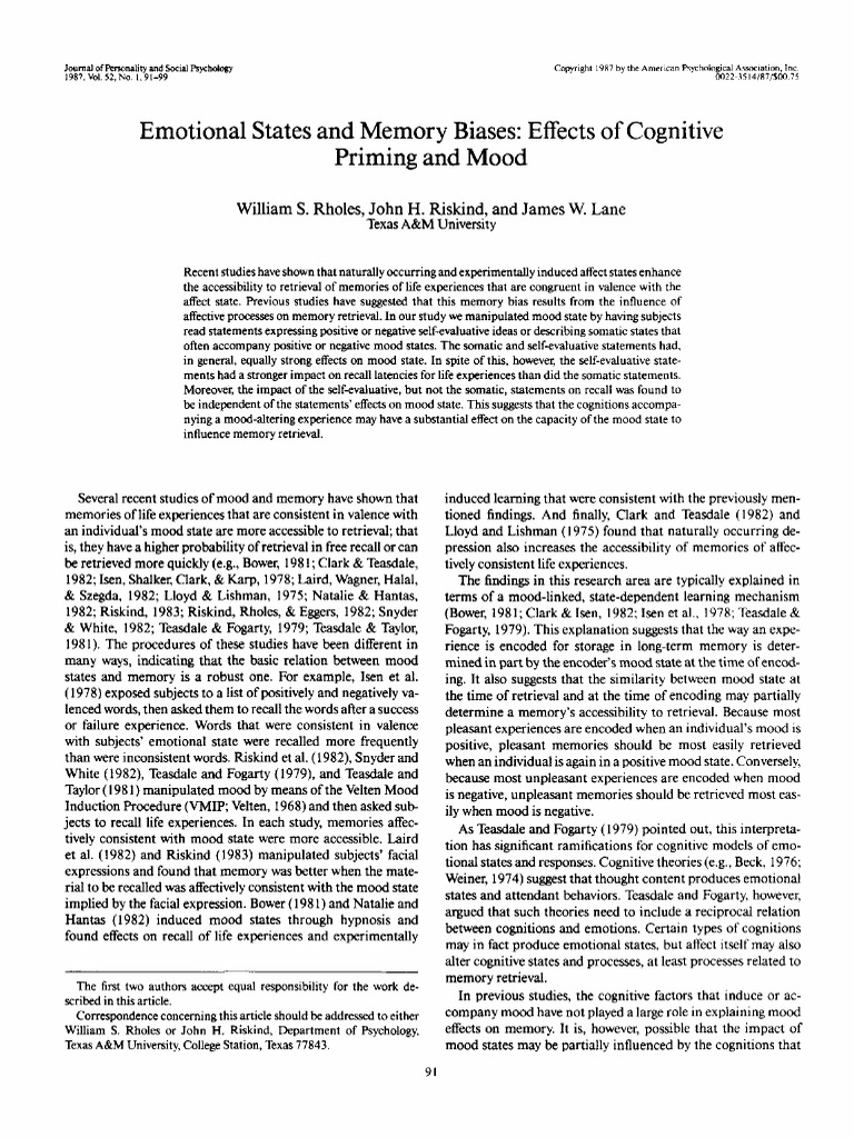 Rholes Et Al | PDF | Recall (Memory) | Mental Health