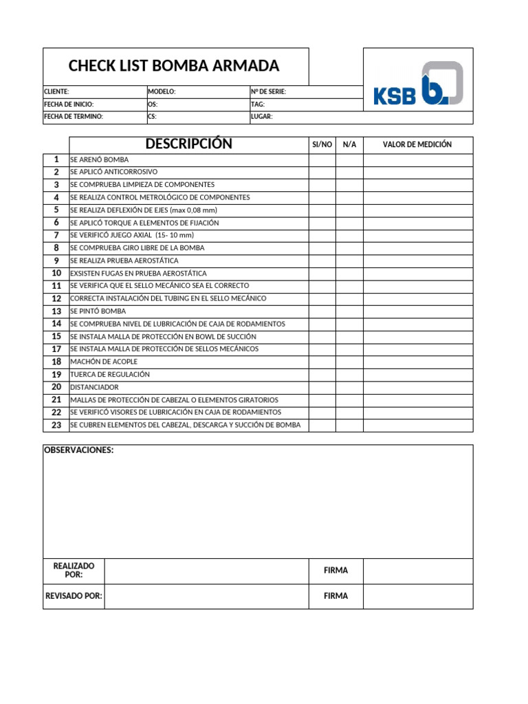 Cheek List Bomba Armada | PDF