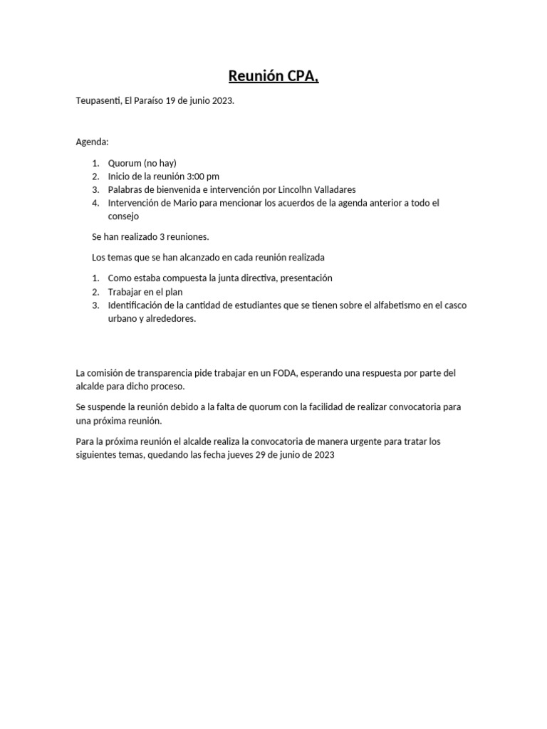Reunión CPA | PDF