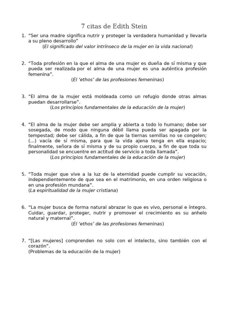 Citas de Edith Stein sobre la Mujer | PDF