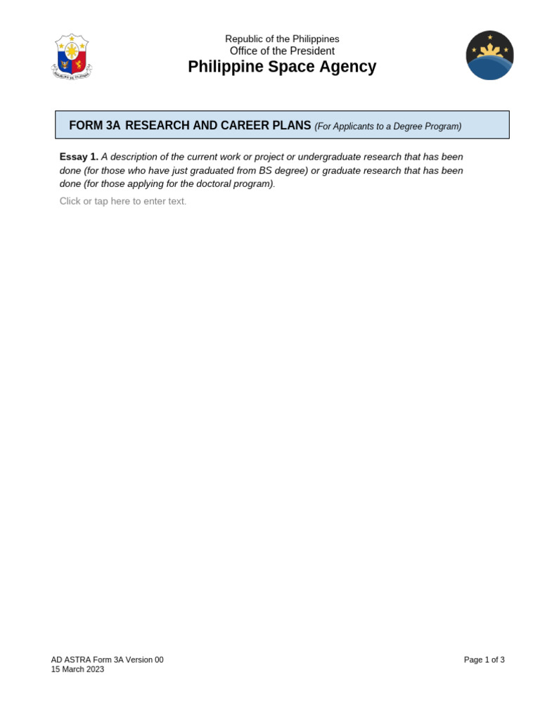 Form 3A - Research and Career Plans | PDF