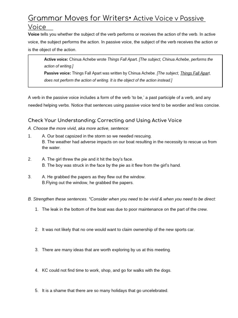 Grammar Lesson: Active Voice | PDF | Verb | Subject (Grammar)