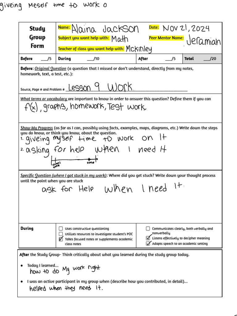 Alaina Jackson - Copy of Study Group Form | PDF