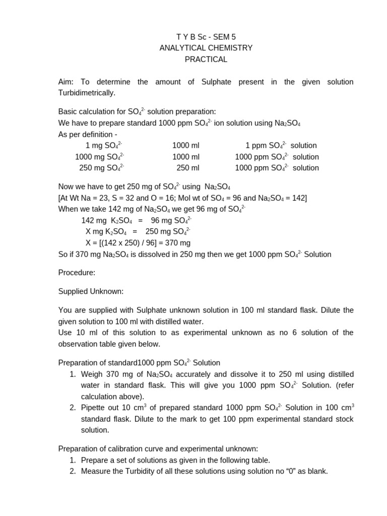 SULPHATE | PDF | Parts Per Notation | Chemistry