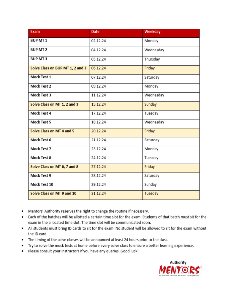 Mentors Mock Routine | PDF | Workweek And Weekend