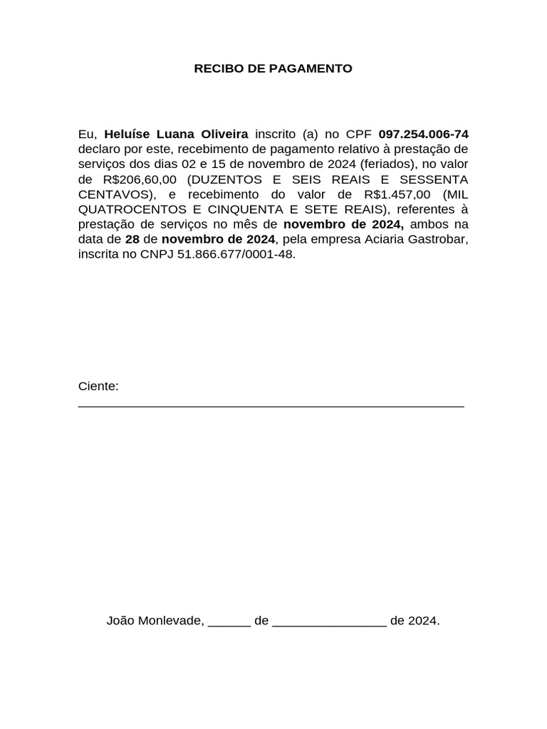 Recibo de Pagamento | PDF