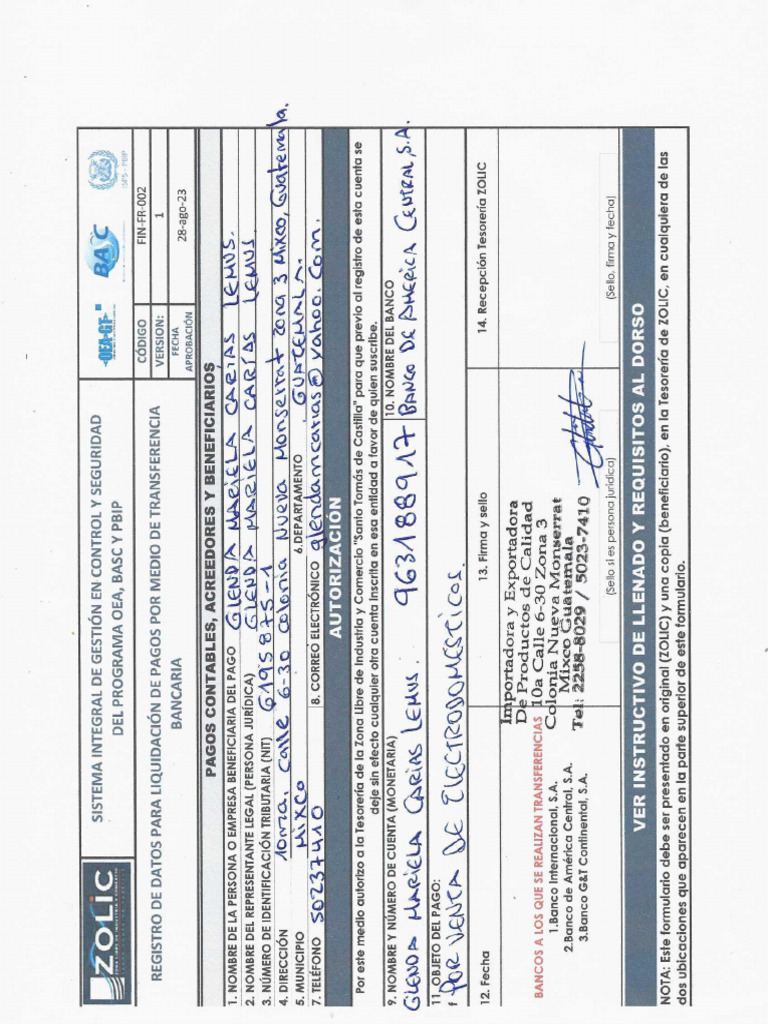 Formulario Zolic | PDF