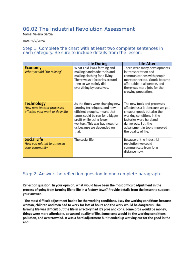 Industrial Revolution Life Assessment | PDF | Industrial Revolution ...