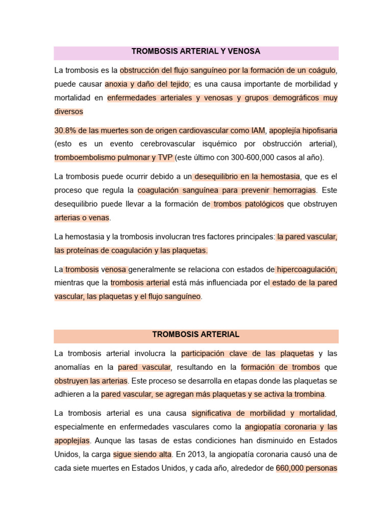 Trombosis Arterial y Venosa | PDF | Plaqueta | Trombosis