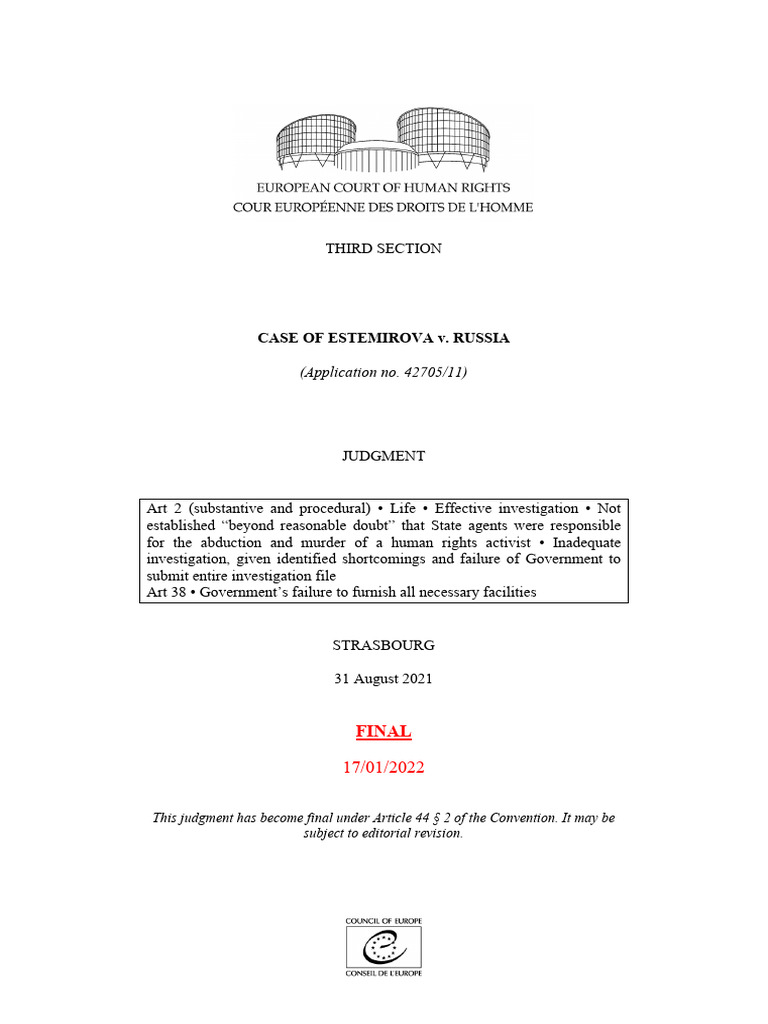 3 23 CASE OF ESTEMIROVA v. RUSSIA | PDF | Public Law | Justice