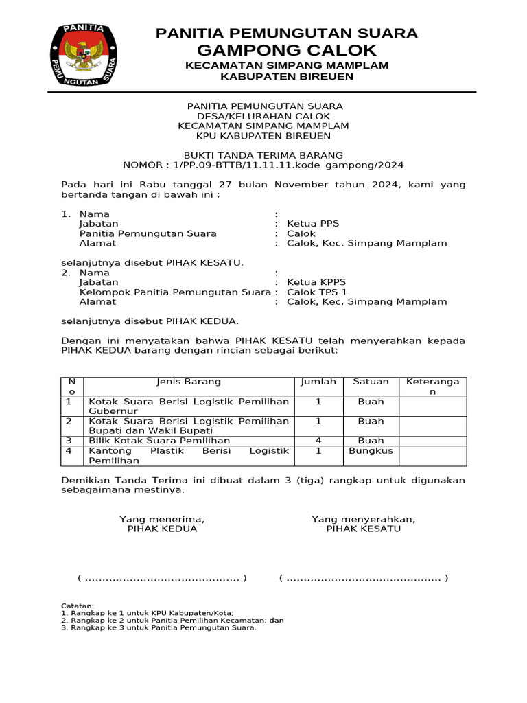 Format BTTB PPS Ke KPPS | PDF