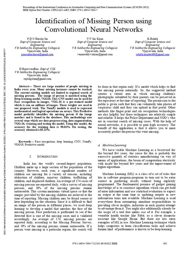Identification of Missing Person Using Convolutional Neural Networks ...