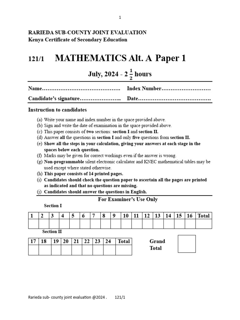 121 Mathematics Paper 1 | PDF