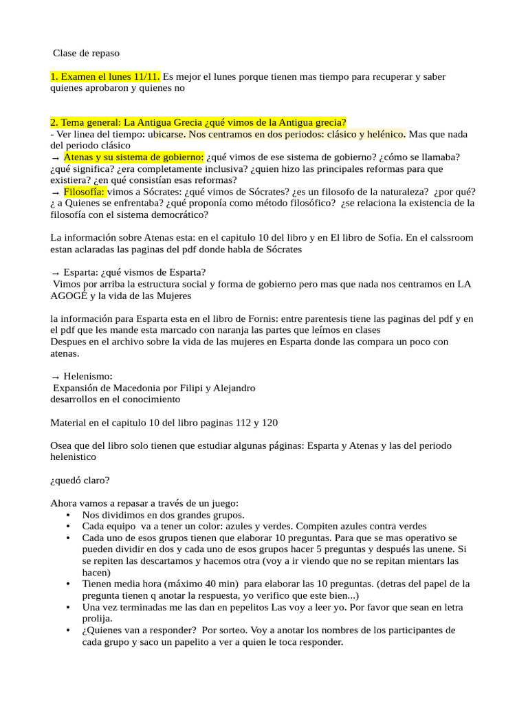 Juego de Repaso 1 Ero 1 Era | PDF | Esparta | Antigua Grecia