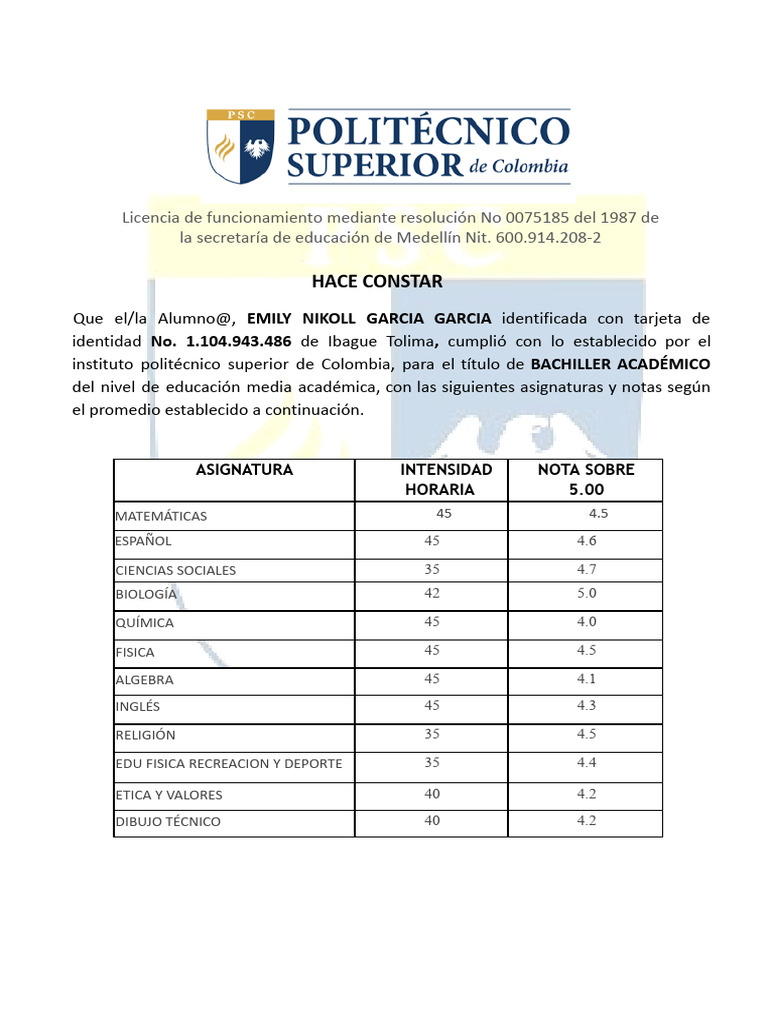 SABANA DE NOTAS No. 1.104.943.486 | PDF