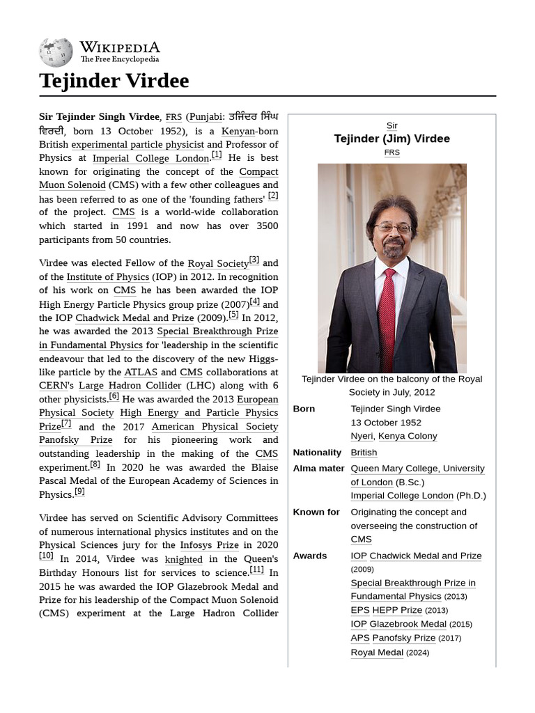 Tejinder_Virdee | PDF | Particle Physics | Physics