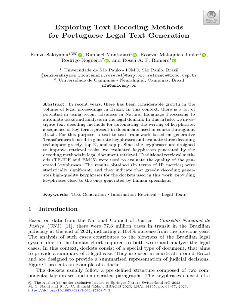Exploring Text Decoding Methodsfor Portuguese Legal Text Generation ...