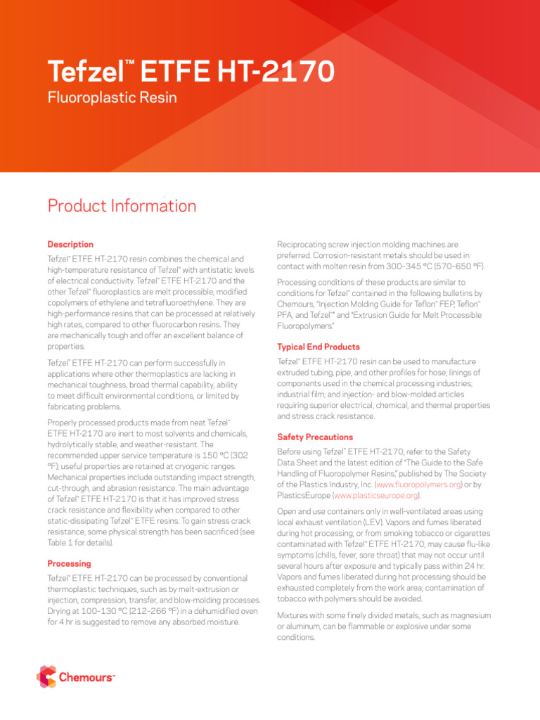 Tefzel Etfe HT 2170 Product Info | PDF | Secondary Sector Of The ...