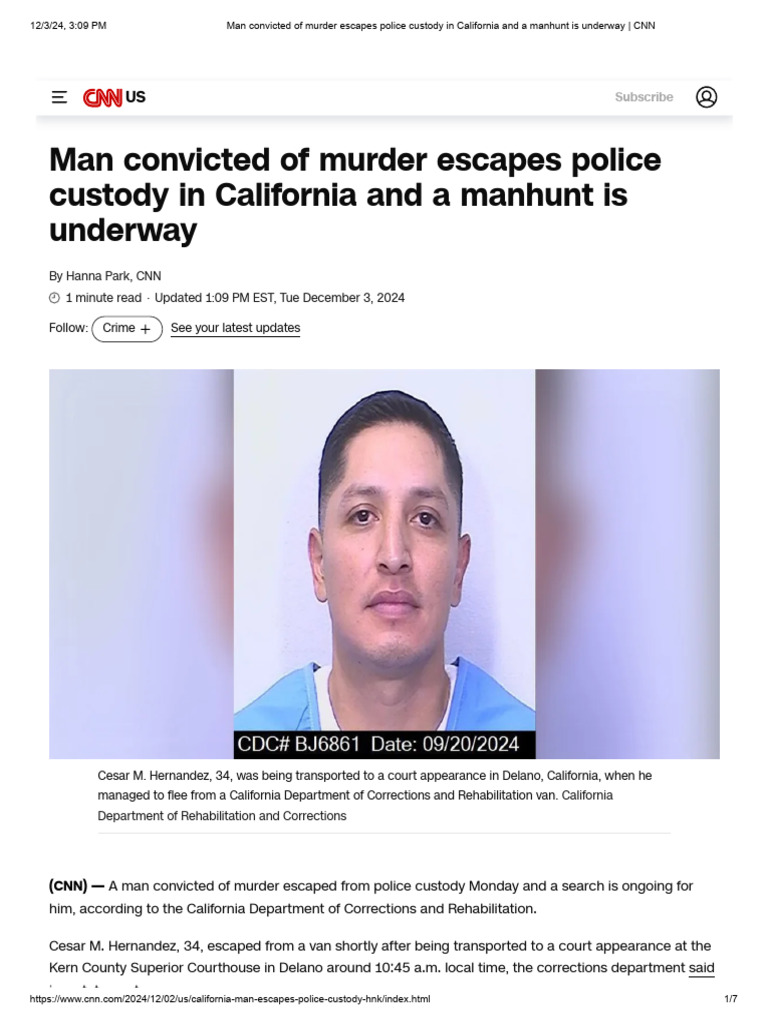 Man Convicted of Murder Escapes - CNN | PDF | Criminal Justice | Crime ...