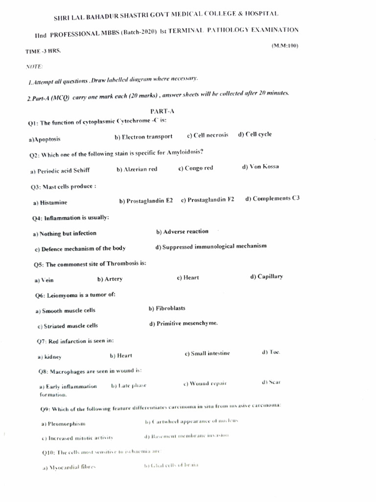 Pathology Paper 2020 | PDF | Anemia | Cancer