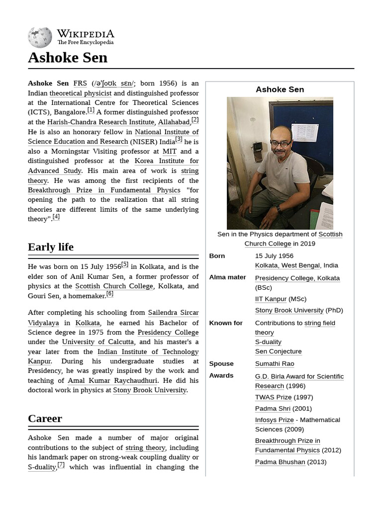 Ashoke_Sen | PDF | Physics | Theoretical Physics