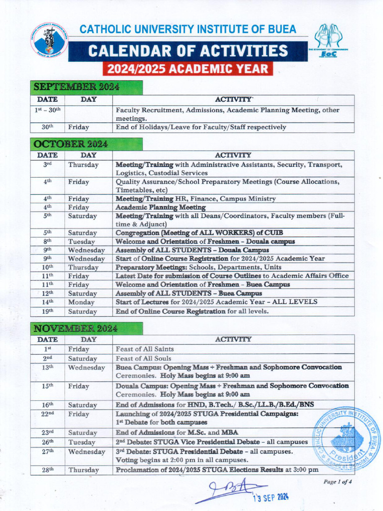 CUIB 2024-2025 Calendar of Activities | PDF