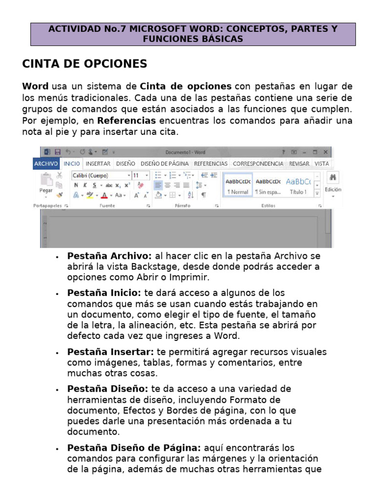 Actividad 7 Microsoft Word Conceptos Partes y Funciones Basicas | PDF ...