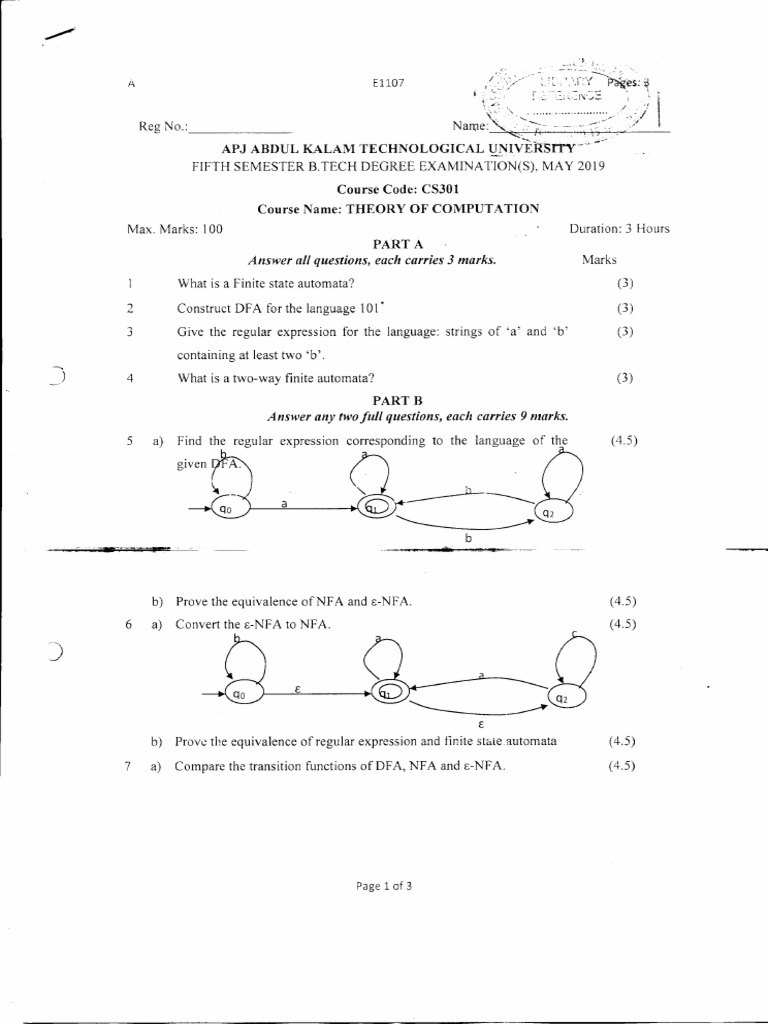 s5 Cs Theory of Computation May 2019 | PDF