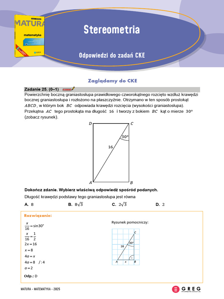 Matematyka 11 563 Mam Stereometria Odpowiedzi Cke | PDF