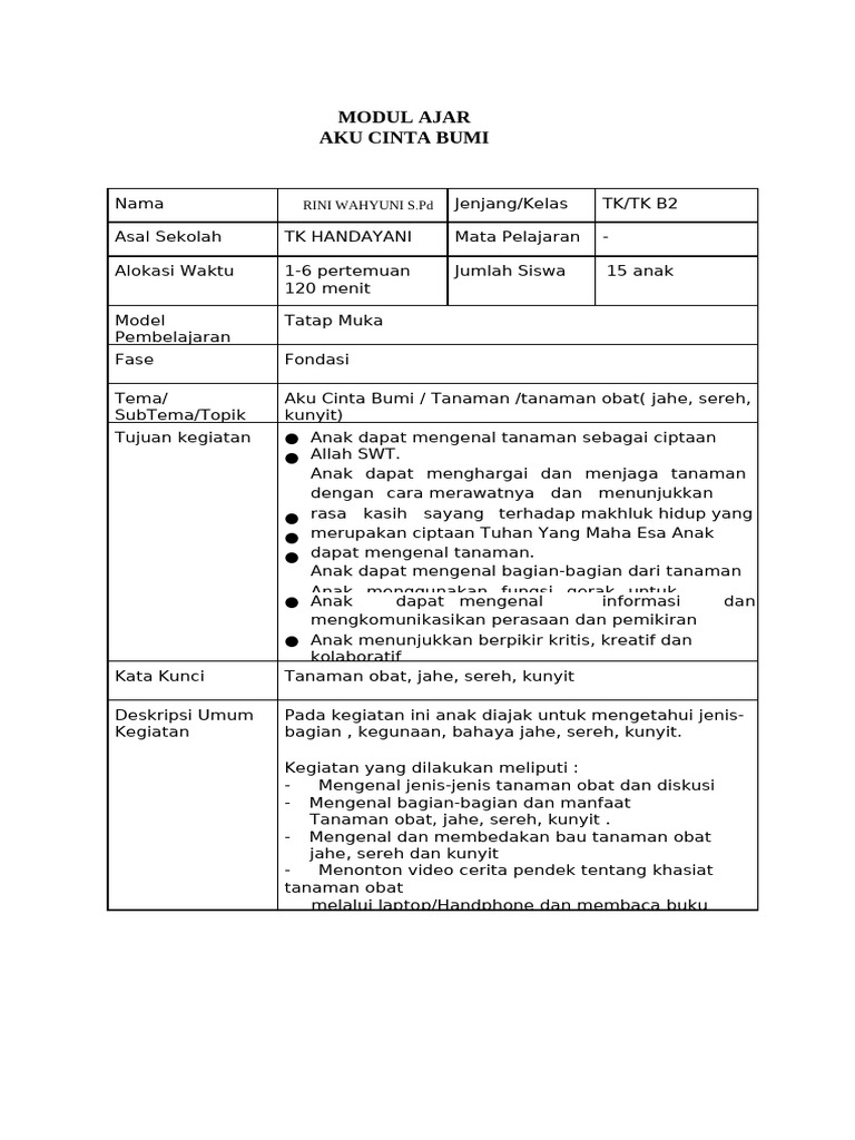 Modul Ajar Terbaru Tanaman Obat | PDF