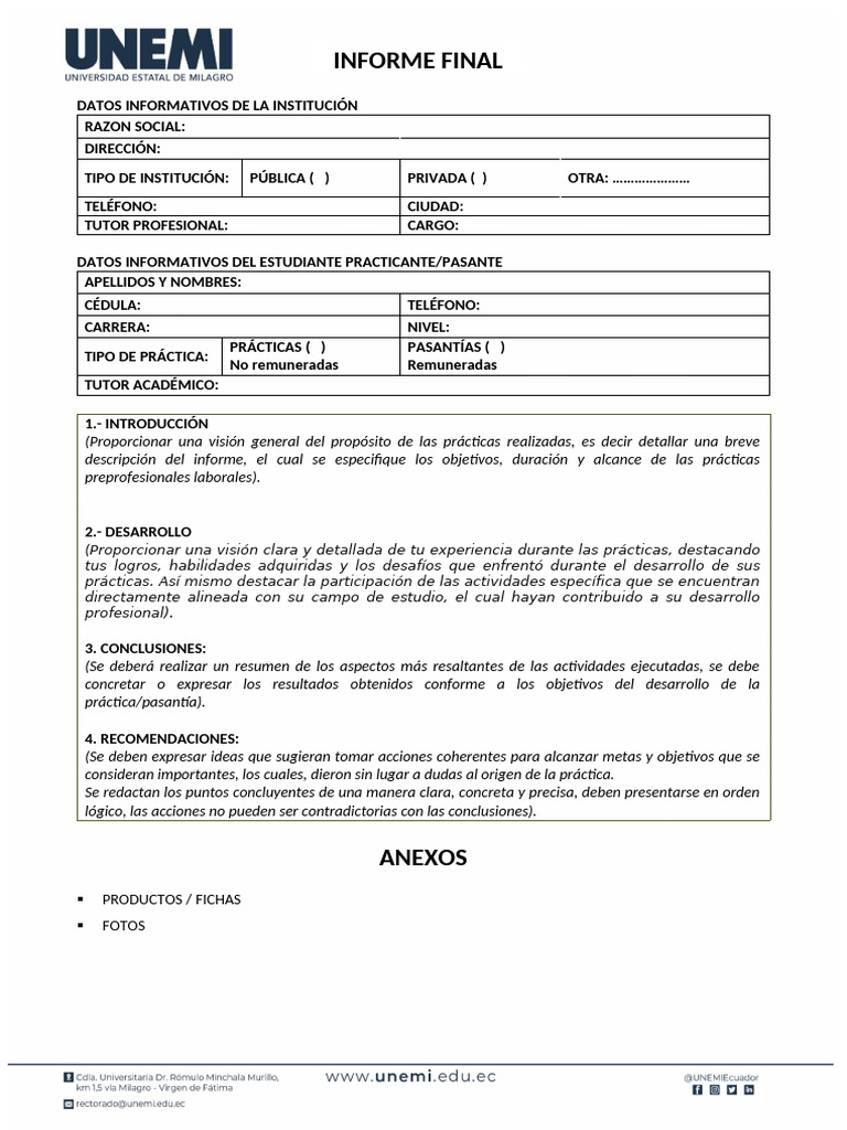 Formato de informe final para el Docente de la asignatura (4) | PDF