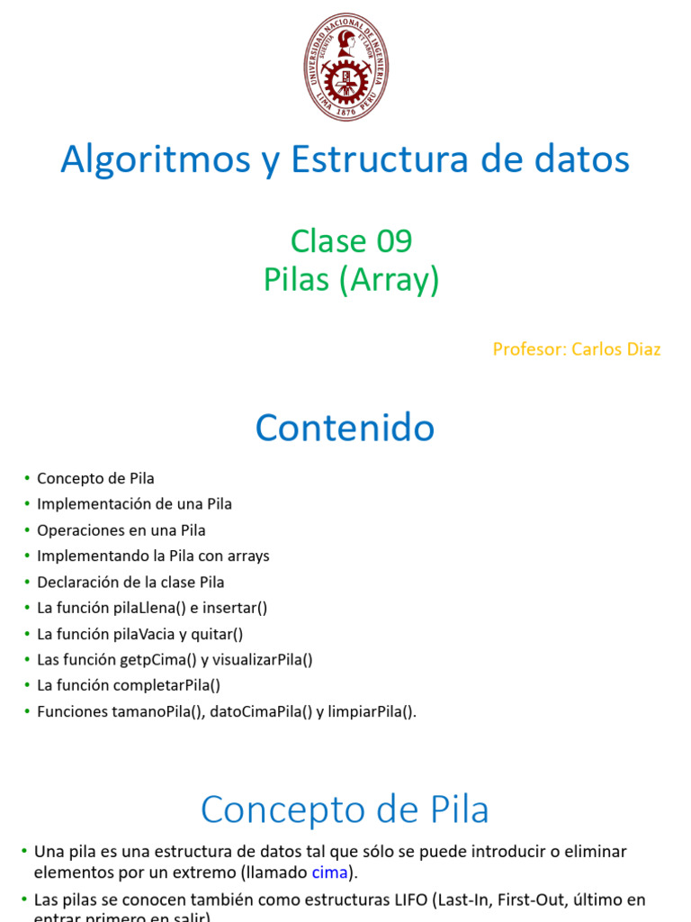 Clase 09 AED Pilas (Array) 2022-1 | PDF | Ciencias de la Computación | Ingeniería de software