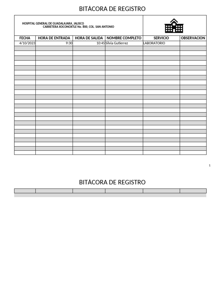 Ejemplo de Bitacora de Registro | PDF