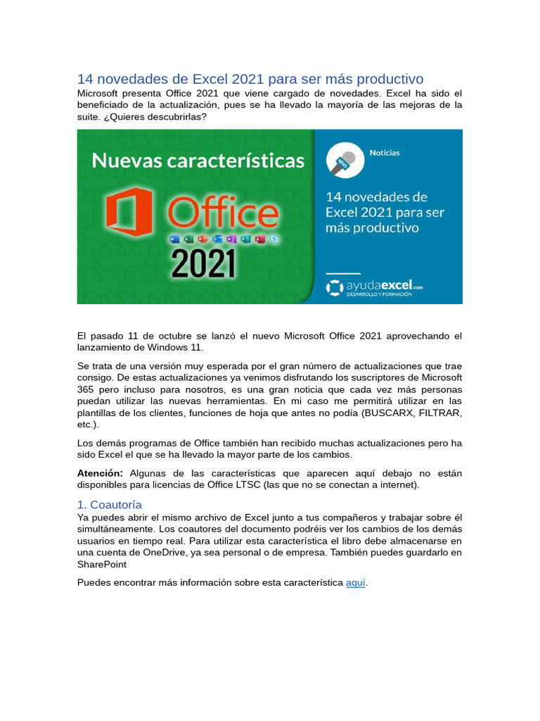 Novedades de Excel 2021 (Saltos) | PDF | Microsoft Office | Microsoft Excel