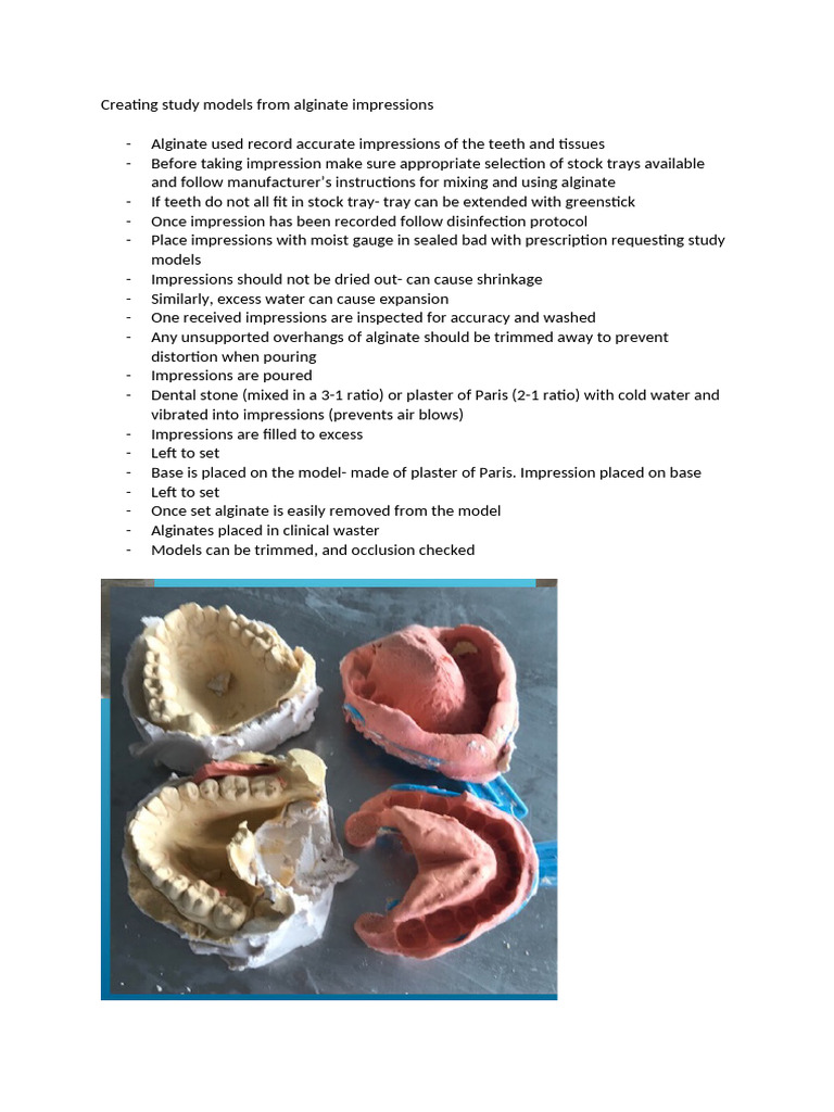 Creating Study Models From Alginate Impressions | PDF