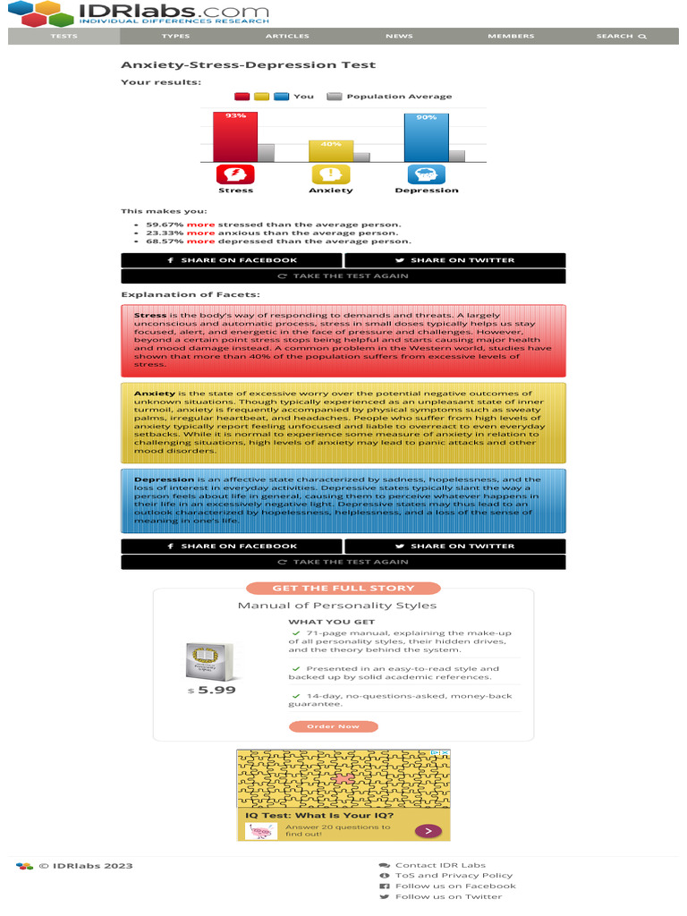 Anxiety-Stress-Depression Test | PDF | Anxiety | Depression (Mood)