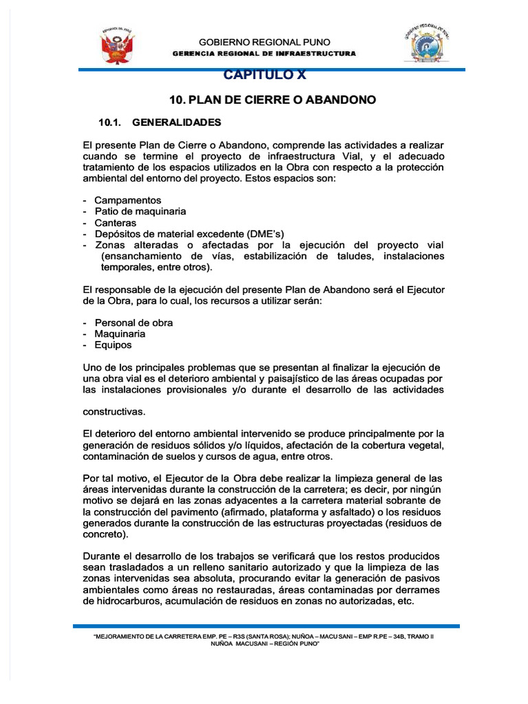 PDF Cap X Plan de Cierre o Abandono NM Compress | PDF | Residuos | Cuestiones ambientales