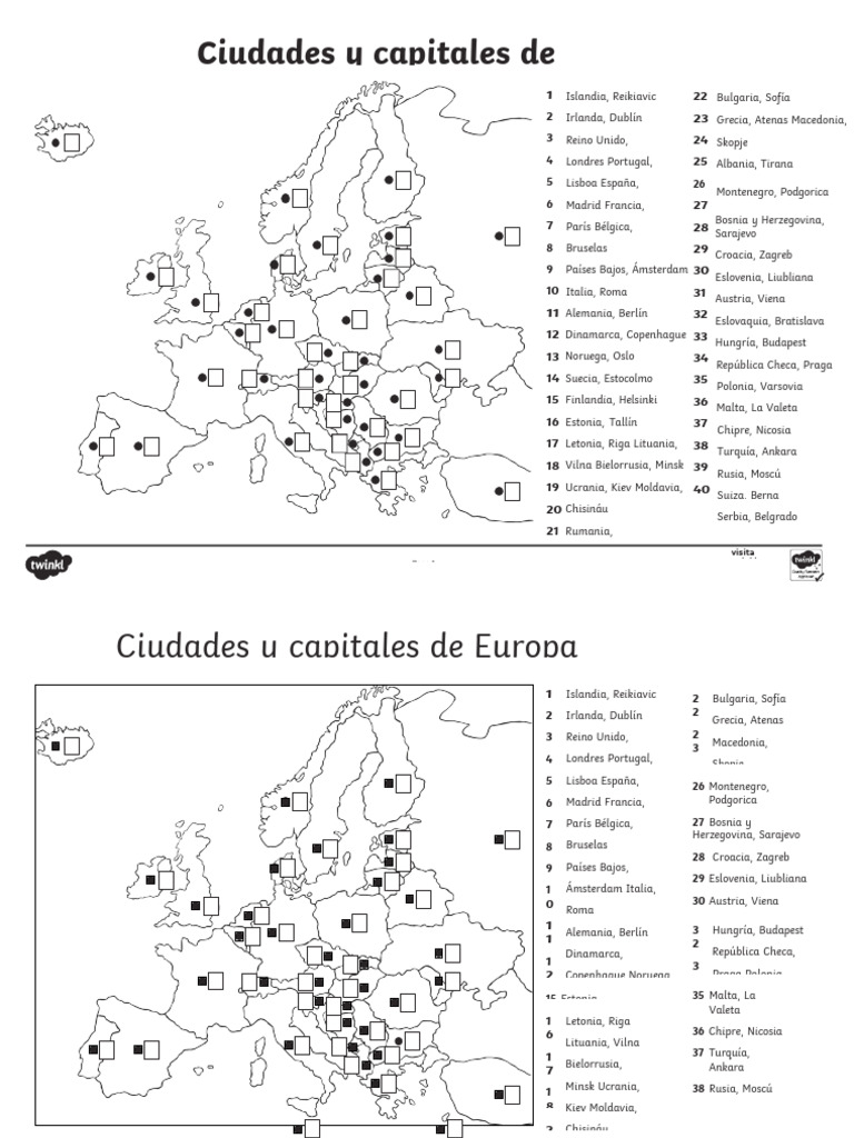 Es2 g 161b Ficha de Actividad Mapa de Europa Con Capitales Editable Ver ...