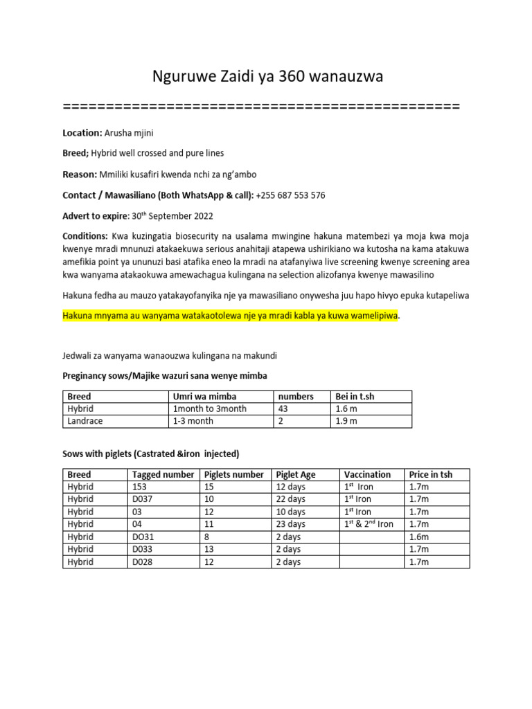 Nguruwe Zaidi Ya 360 Wanauzwa | PDF