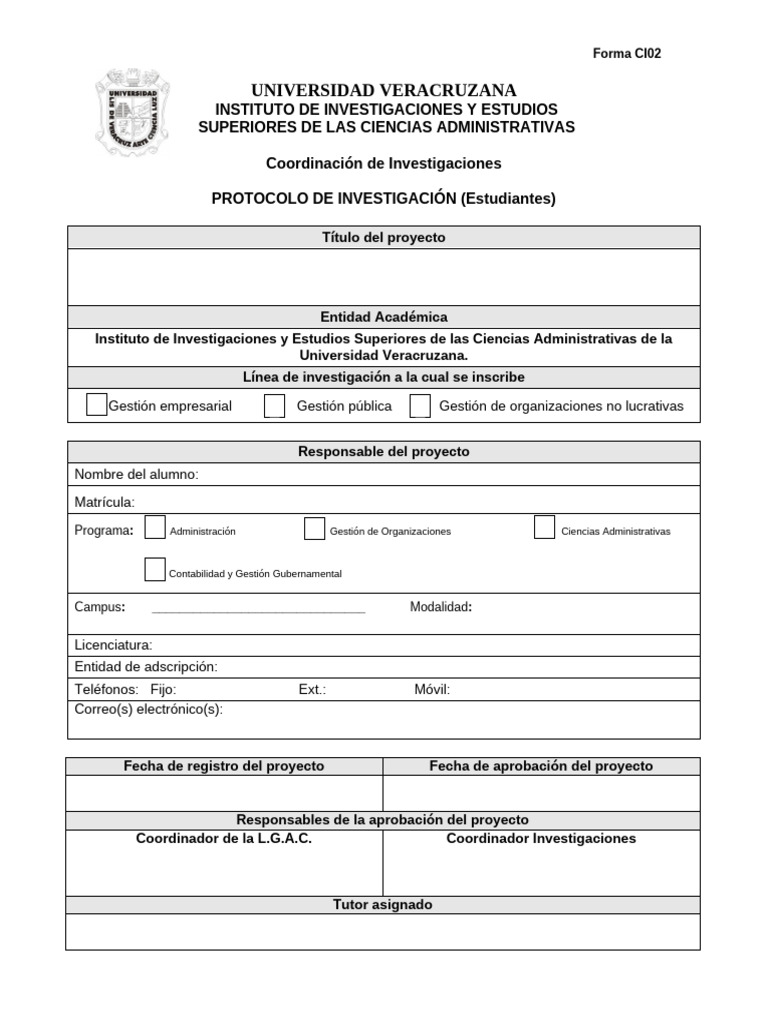 Forma - CI02 Protocolo de Investigacion Estudiantes 2017 | PDF ...