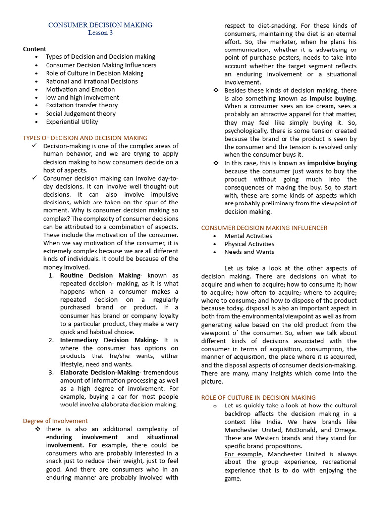 Consumer- Lesson 3 | PDF | Decision Making | Rationality