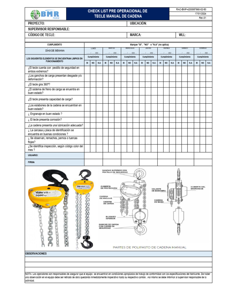 Rac - BMP-4200087660-02-50 Checklist Tecle Cadena | PDF