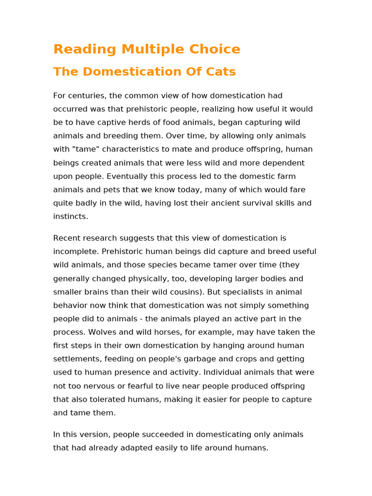 The Domestication of Cats Explained | PDF | Cats | Domestication