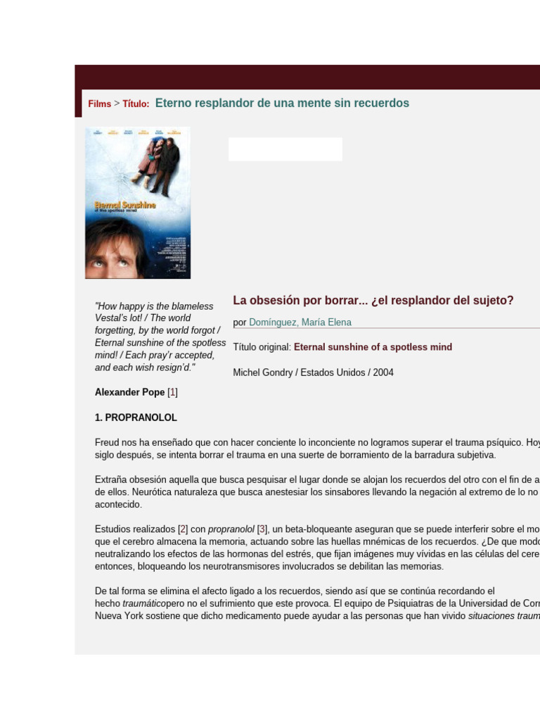 Eternal Sunshine of the Spotless Mind | PDF | Jacques Lacan | Trauma ...